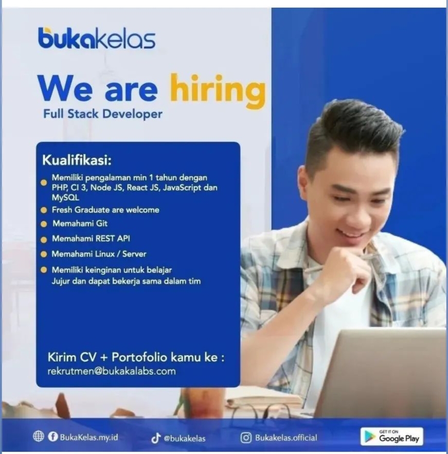 Lowongan Kerja Full Stack Developer di bukakelas - Nugasin.com Lowongan Kerja Full Stack Developer di bukakelas - Nugasin.com